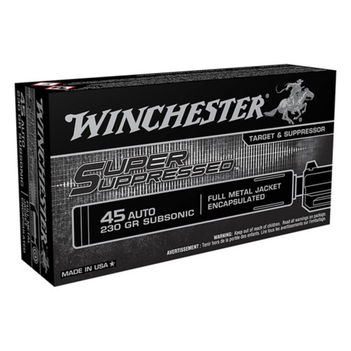 Winchester Super Suppressed FMJ 45 ACP Handgun Ammunition 50 Round Box