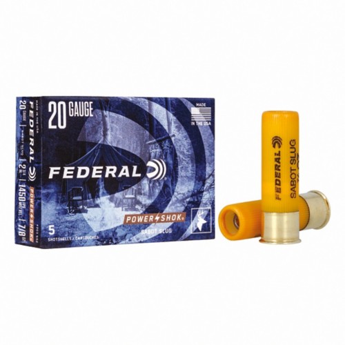 Federal Power Shok Sabot Slug 20 Gauge Shotshells 5 Round Box