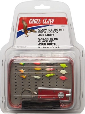 Eagle Claw Glow Ice Jig Kit with Jig Box and Glow Light