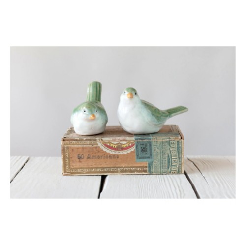Creative Co-Op Green Stoneware Bird Figurines