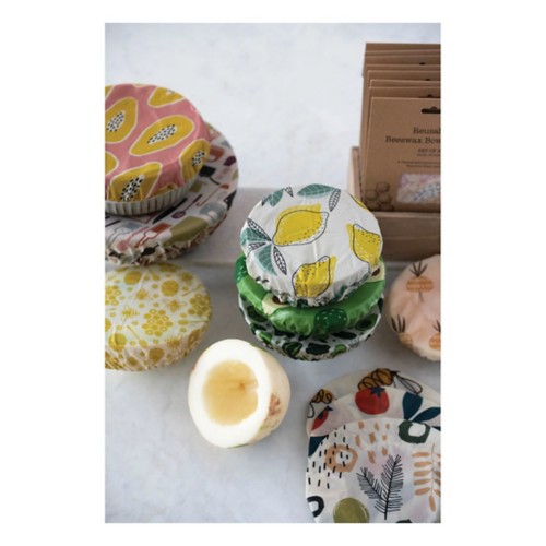 Creative Co-Op Reusable Fabric Beeswax Food Covers with Prints (Colors ...