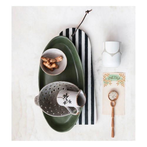 Creative Co-Op Marble Cheese/Cutting Board w/ Stripes and Leather Tie