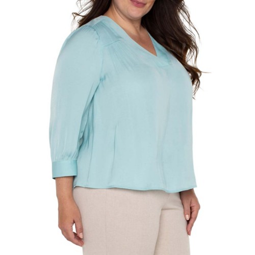 Women's Liverpool Los Angeles Plus Size Popover Woven Long Sleeve V ...