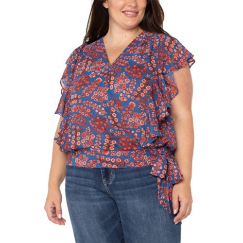 Women's Liverpool Los Angeles Plus Size Draped Front Woven V-Neck Blouse