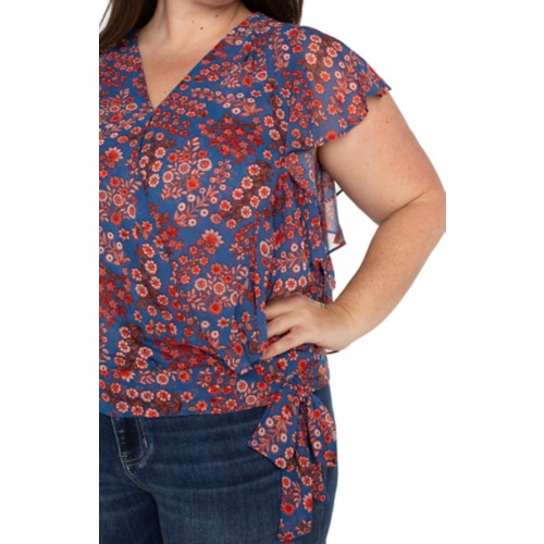 Women's Liverpool Los Angeles Plus Size Draped Front Woven V-Neck Blouse