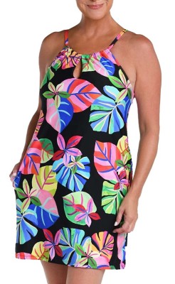 Women's 24th & Ocean Tropiflage High Neck Shift Dress Swim Cover Up