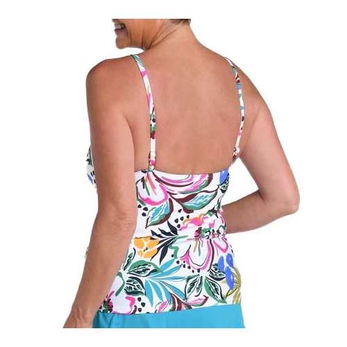 Womens 24th And Ocean Sketched Flora Cutout High Neck Swim Tankini