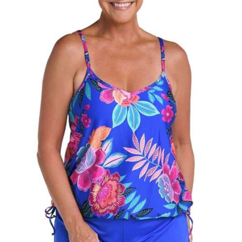 Womens 24th And Ocean Luminous Blossom V Neck Blouson Swim Tankini