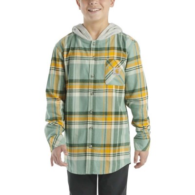 Kids' Carhartt Flannel Long Sleeve Hooded Button Up Shirt | SCHEELS.com