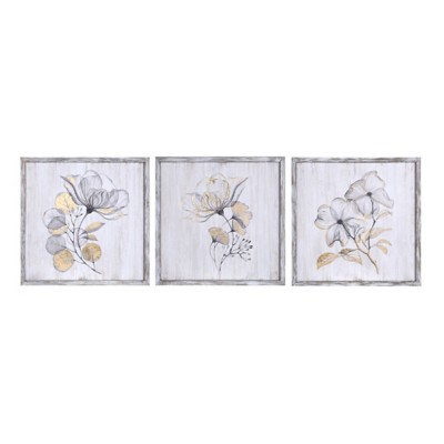 StyleCraft Home Collection FLOWER TRIO Rustic Wood Framed Prints with ...