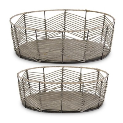 K&K Interiors Oval Chevron Pattern Bamboo & Metal Basket | SCHEELS.com
