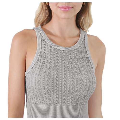 Womens Nikibiki Vintage Cable Knit Highneck Crop Tank Top