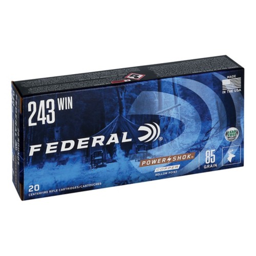 Federal Power-Shok Copper HP 243 Winchester Rifle Ammunition 20 Round Box