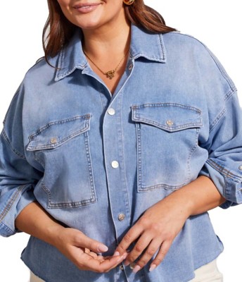 Women's Tribal Plus Size Denim Crop Shacket | SCHEELS.com
