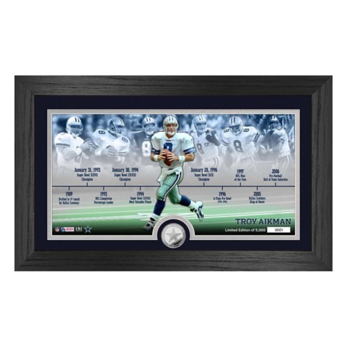 Troy Aikman Cowboys Career Timeline Silver Coin Pano Photo Mint