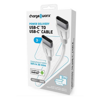 Chargeworx 3ft USB-C to USB-C Cable with Fast Charging POWER DELIVERY ...