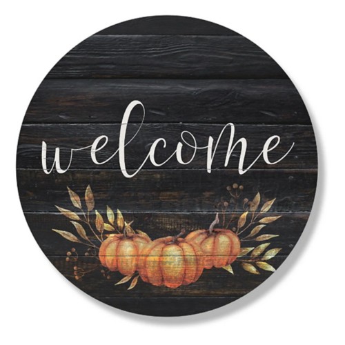 Kendrick Home Welcome Pumpkin Black Circle Sign