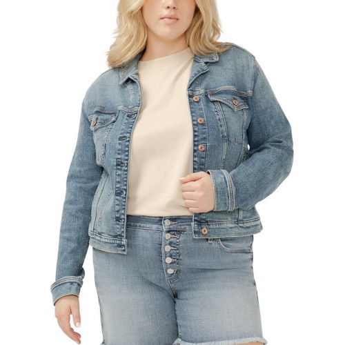 Women's Silver Jeans Co. Plus Size Fitted Notched Collar Cropped Denim ...
