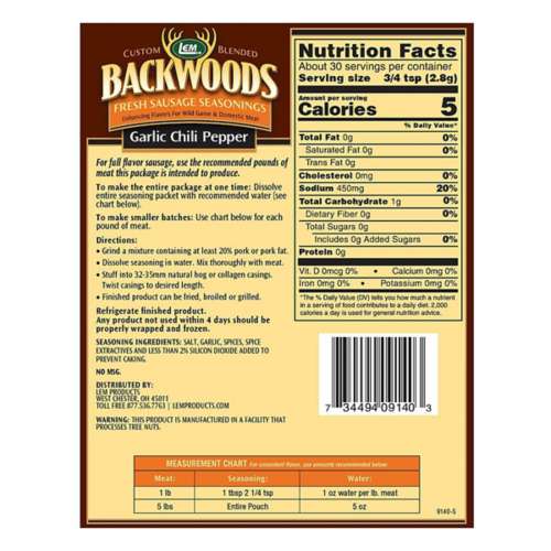 LEM Backwoods Garlic Chili Pepper Fresh Sausage Seasoning | SCHEELS.com