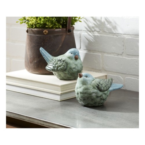 Melrose International Blue and Green Terra Cotta Bird Figurine (Set of 2)