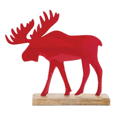 Melrose International Red Moose on Wood Base Dcor (Set of 2)