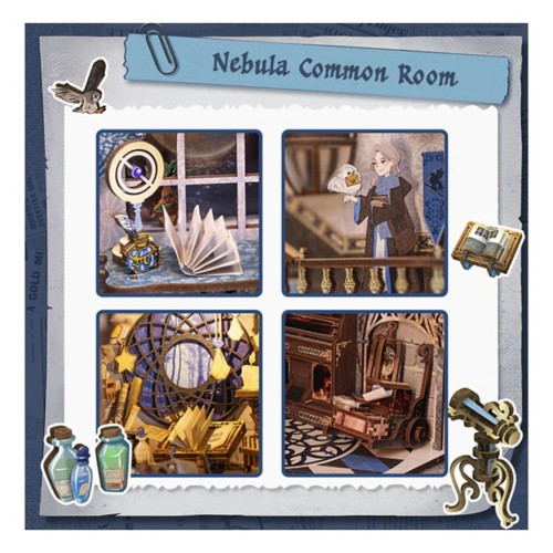 Hands Craft DIY Miniture Book Nook Kit Nebula Common Room w/Dust Cover