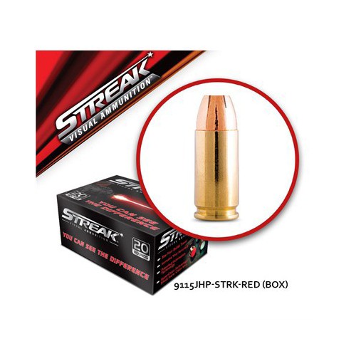STREAK 9 mm Luger 115 gr JHP Red 20bx 9mm Handgun Ammunition 20 Round Box