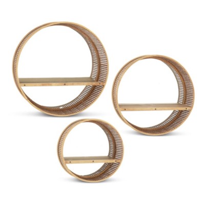 K&K Interiors Round Tan Punched Metal Mirrored Wall Shelves | SCHEELS.com