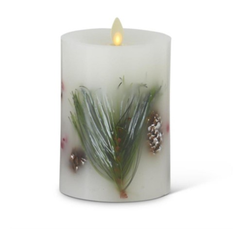 K&K Interiors 3.5 x 5.5 Inch White Wax Berry & Pine Indoor Pillar ...