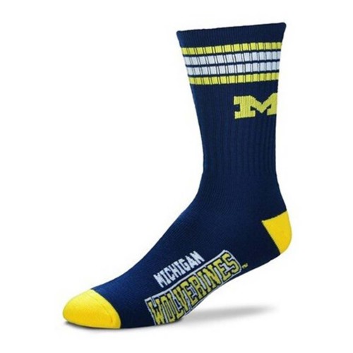 For Bare Feet Michigan Wolverines 4 Stripe Deuce Crew Socks